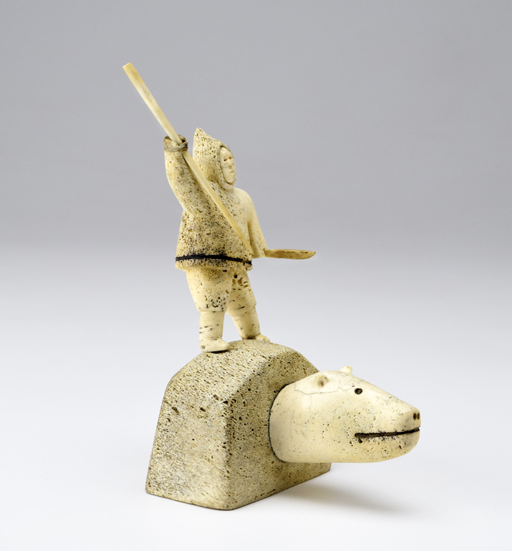 hunter on base with bear head, whalebone & ivory, 7 x 3.5 x 4.5 in ...