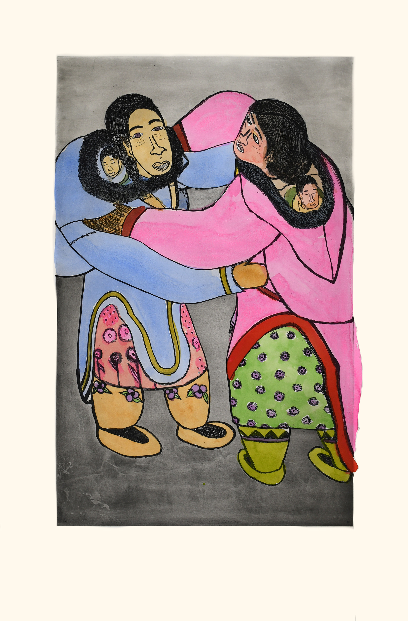 Qataja (Throat Singing), 2023, etching and hand colouring, 47.5 x 31.5 ...
